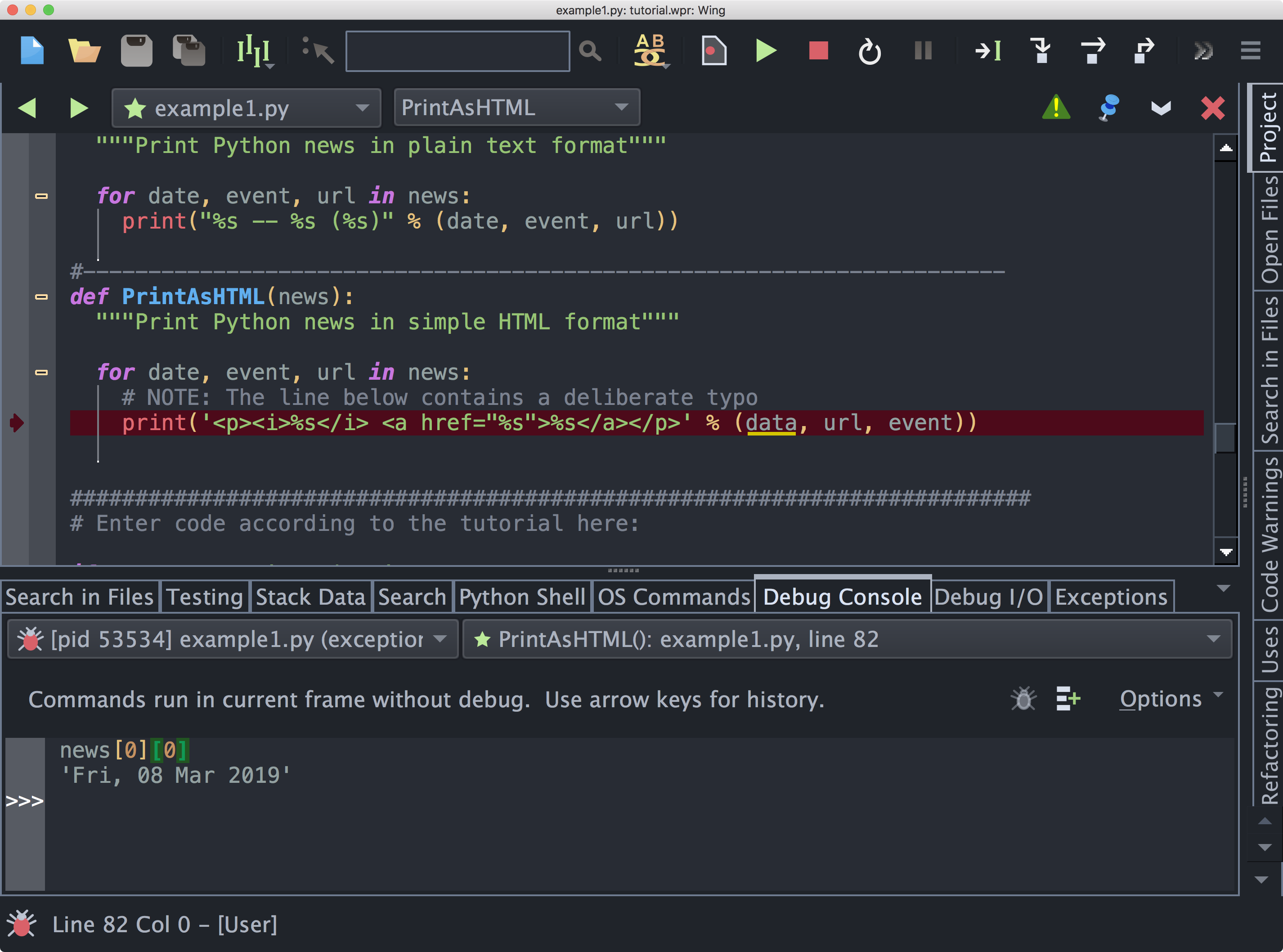 Tutorial Interactive Debugging Wing Python IDE
